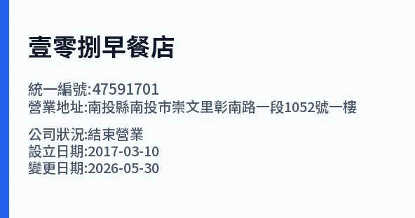 壹零捌早餐店的照片-統編 47591701(南投縣) 公司登記資料與營業項目詳細圖表