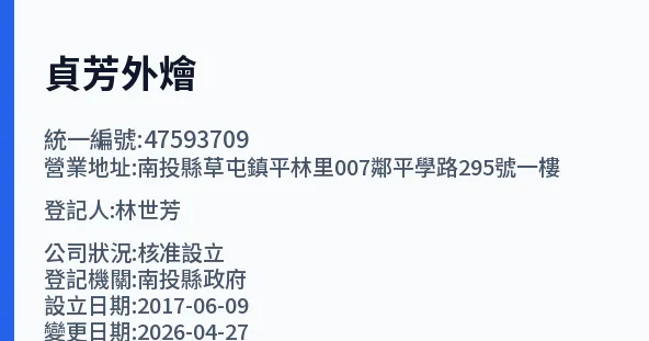 貞芳外燴的照片-統編 47593709(南投縣) 公司登記資料與營業項目詳細圖表