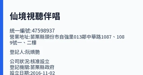 仙境視聽伴唱的照片-統編 47598937(苗栗縣) 公司登記資料與營業項目詳細圖表