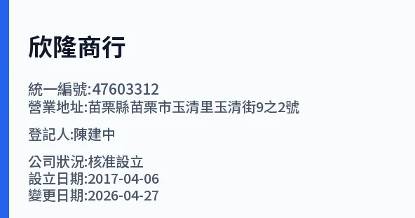 欣隆商行的照片-統編 47603312(苗栗縣) 公司登記資料與營業項目詳細圖表