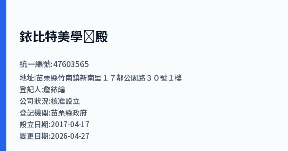 銥比特美學髪殿的照片-統編 47603565(苗栗縣) 公司登記資料與營業項目詳細圖表