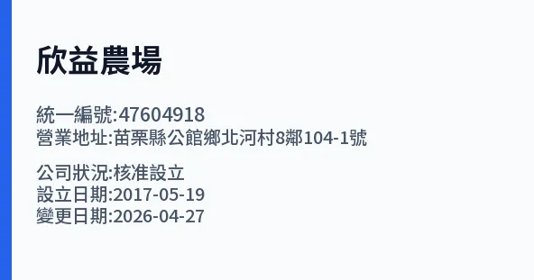 欣益農場的照片-統編 47604918(苗栗縣) 公司登記資料與營業項目詳細圖表