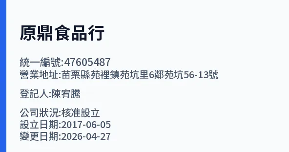 原鼎食品行的照片-統編 47605487(苗栗縣) 公司登記資料與營業項目詳細圖表
