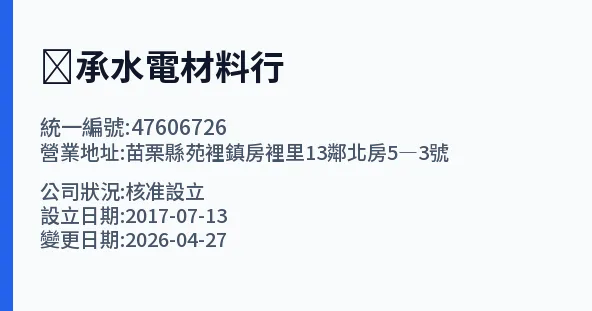 锝承水電材料行的照片-統編 47606726(苗栗縣) 公司登記資料與營業項目詳細圖表