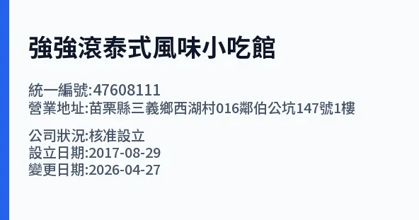 強強滾泰式風味小吃館的照片-統編 47608111(苗栗縣) 公司登記資料與營業項目詳細圖表