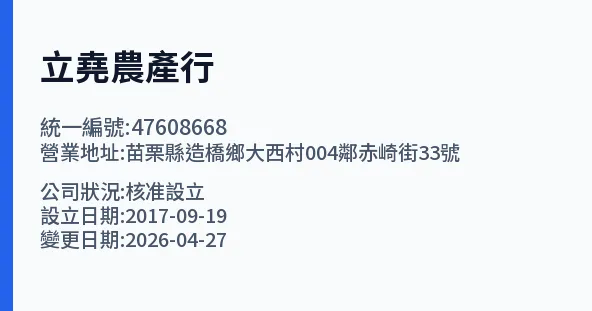 立堯農產行的照片-統編 47608668(苗栗縣) 公司登記資料與營業項目詳細圖表