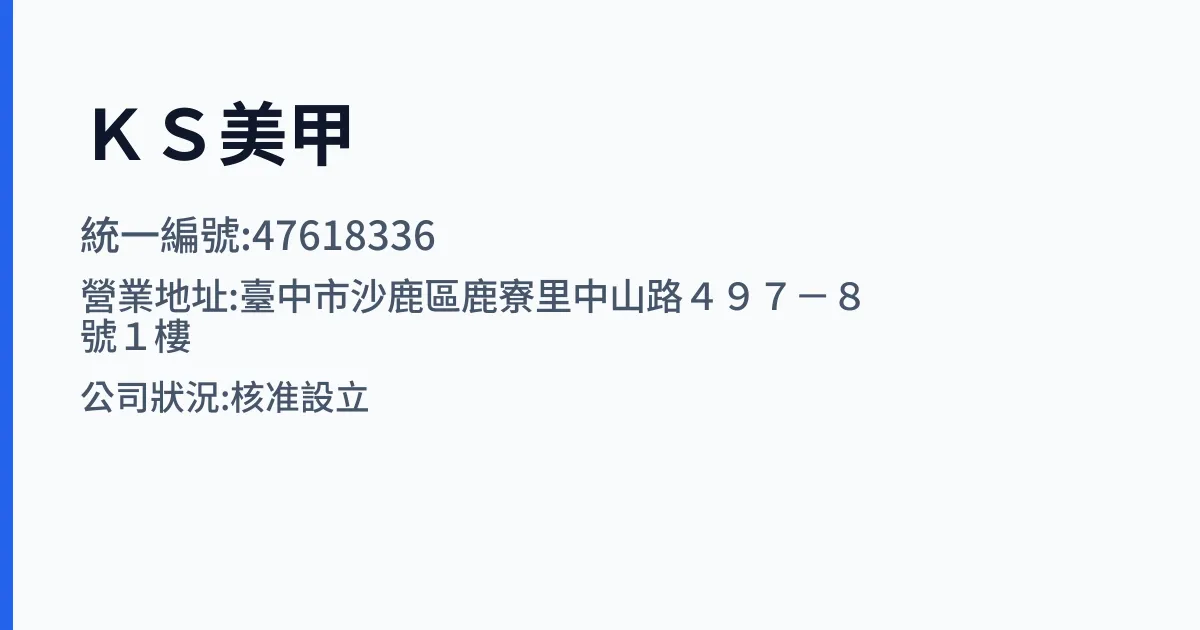 ＫＳ美甲 - 統編 47618336(臺中市) 公司登記資料與營業項目詳細圖表
