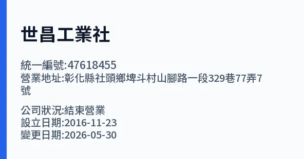 世昌工業社的照片-統編 47618455(彰化縣) 公司登記資料與營業項目詳細圖表