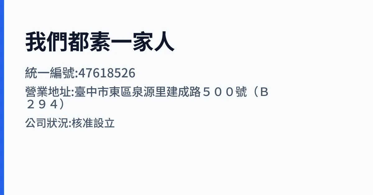 我們都素一家人 - 統編 47618526(臺中市) 公司登記資料與營業項目詳細圖表