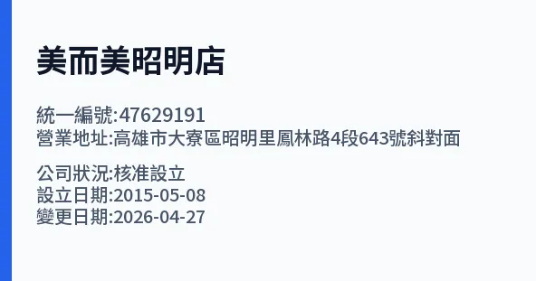 美而美昭明店的照片-統編 47629191(高雄市) 公司登記資料與營業項目詳細圖表