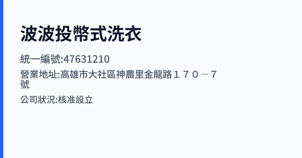 波波投幣式洗衣 - 統編 47631210(高雄市) 公司登記資料與營業項目詳細圖表