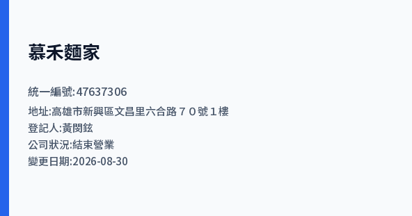 慕禾麵家的照片-統編 47637306(高雄市) 公司登記資料與營業項目詳細圖表