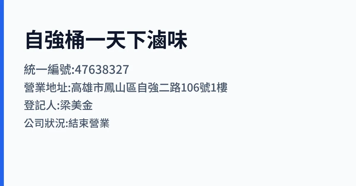 自強桶一天下滷味 - 統編 47638327(高雄市) 公司登記資料與營業項目詳細圖表