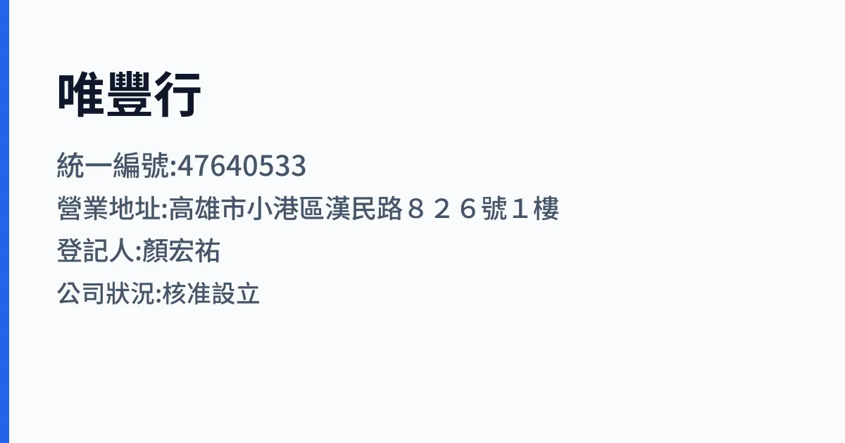 唯豐行 - 統編 47640533（高雄市） 公司登記資料與營業項目詳細圖表