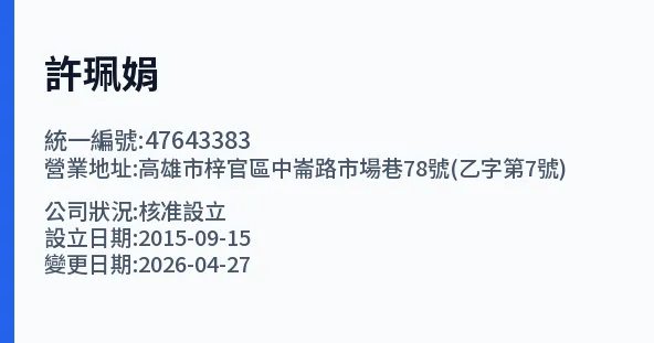 許珮娟的照片-統編 47643383(高雄市) 公司登記資料與營業項目詳細圖表