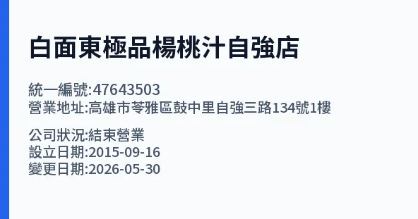 白面東極品楊桃汁自強店的照片-統編 47643503(高雄市) 公司登記資料與營業項目詳細圖表