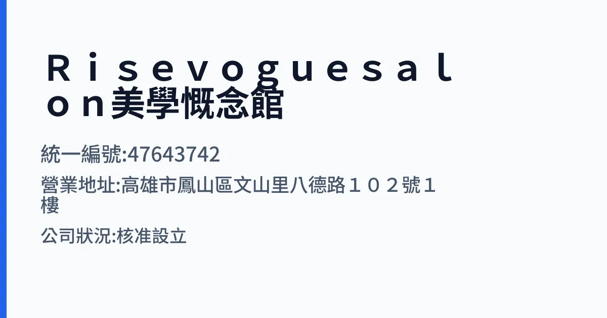 Risevoguesalon美學慨念館 - 統編 47643742(高雄市) 公司登記資料與營業項目詳細圖表
