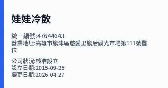 娃娃冷飲的照片-統編 47644643(高雄市) 公司登記資料與營業項目詳細圖表