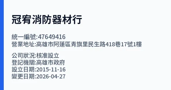 冠宥消防器材行的照片-統編 47649416(高雄市) 公司登記資料與營業項目詳細圖表