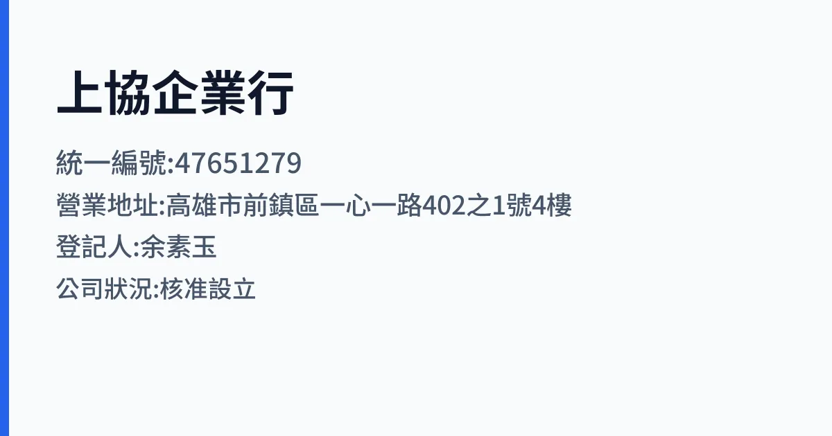 上協企業行 - 統編 47651279(高雄市) 公司登記資料與營業項目詳細圖表