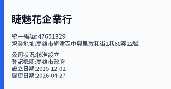 睫魅花企業行的照片-統編 47651329(高雄市) 公司登記資料與營業項目詳細圖表