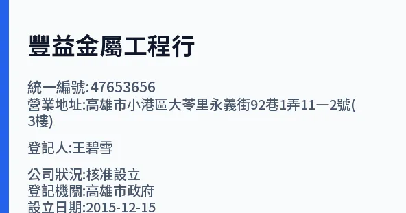 豐益金屬工程行的照片-統編 47653656(高雄市) 公司登記資料與營業項目詳細圖表