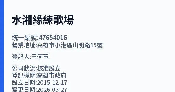 水湘緣練歌場的照片-統編 47654016(高雄市) 公司登記資料與營業項目詳細圖表
