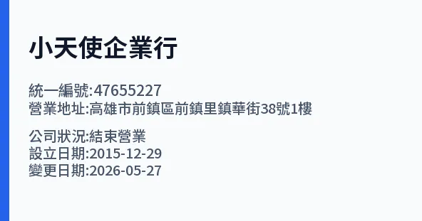 小天使企業行的照片-統編 47655227(高雄市) 公司登記資料與營業項目詳細圖表