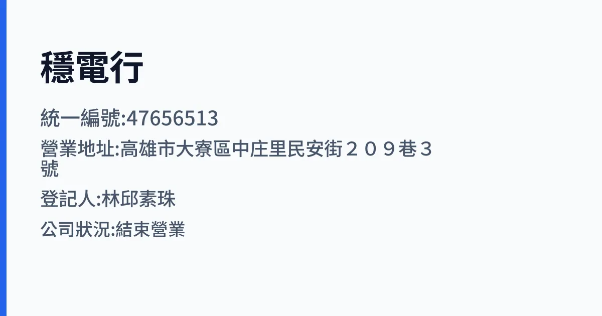 穩電行 - 統編 47656513(高雄市) 公司登記資料與營業項目詳細圖表