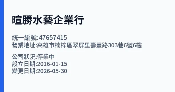 暄勝水藝企業行的照片-統編 47657415(高雄市) 公司登記資料與營業項目詳細圖表
