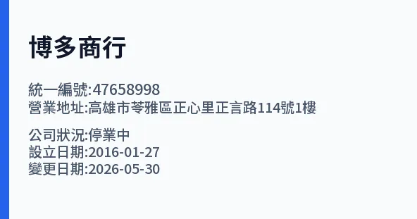 博多商行的照片-統編 47658998(高雄市) 公司登記資料與營業項目詳細圖表
