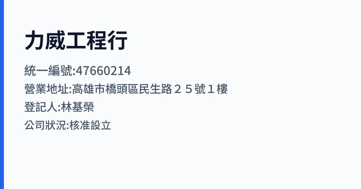 力威工程行 - 統編 47660214(高雄市) 公司登記資料與營業項目詳細圖表