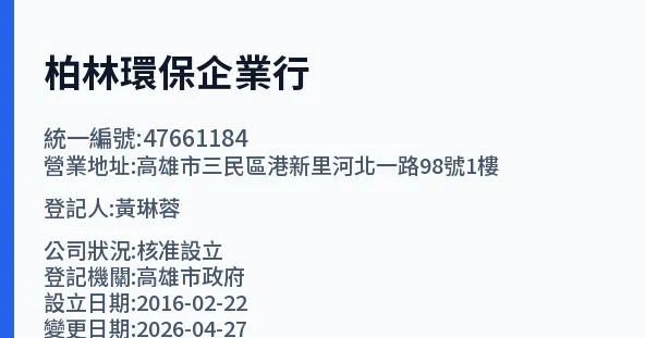 柏林環保企業行的照片-統編 47661184(高雄市) 公司登記資料與營業項目詳細圖表