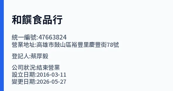 和饌食品行的照片-統編 47663824(高雄市) 公司登記資料與營業項目詳細圖表