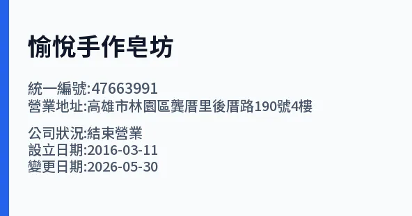 愉悅手作皂坊的照片-統編 47663991(高雄市) 公司登記資料與營業項目詳細圖表