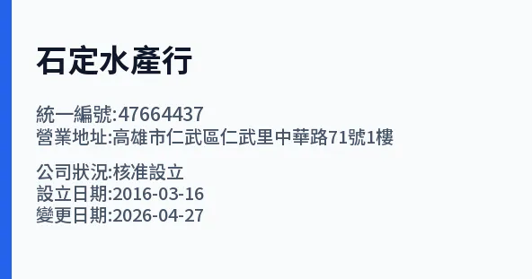 石定水產行的照片-統編 47664437(高雄市) 公司登記資料與營業項目詳細圖表