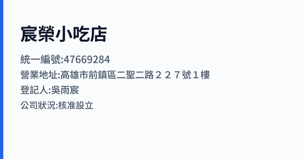 宸榮小吃店 - 統編 47669284(高雄市) 公司登記資料與營業項目詳細圖表