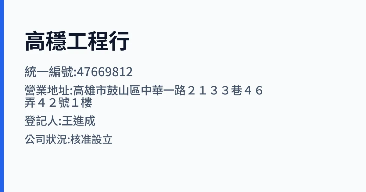 高穩工程行 - 統編 47669812(高雄市) 公司登記資料與營業項目詳細圖表