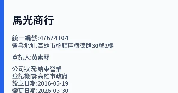 馬光商行的照片-統編 47674104(高雄市) 公司登記資料與營業項目詳細圖表