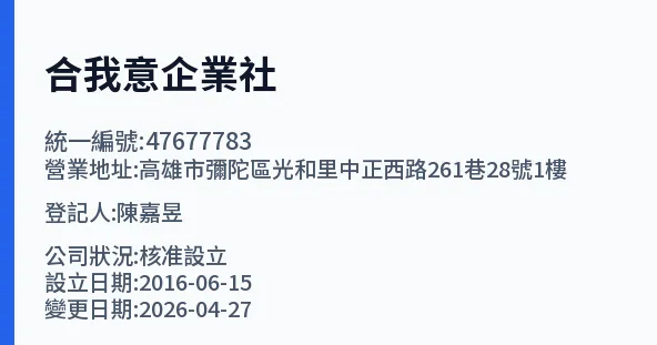 合我意企業社的照片-統編 47677783(高雄市) 公司登記資料與營業項目詳細圖表