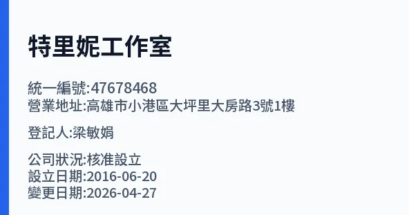 特里妮工作室的照片-統編 47678468(高雄市) 公司登記資料與營業項目詳細圖表
