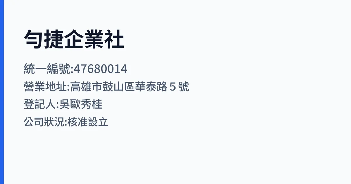 勻捷企業社 - 統編 47680014(高雄市) 公司登記資料與營業項目詳細圖表