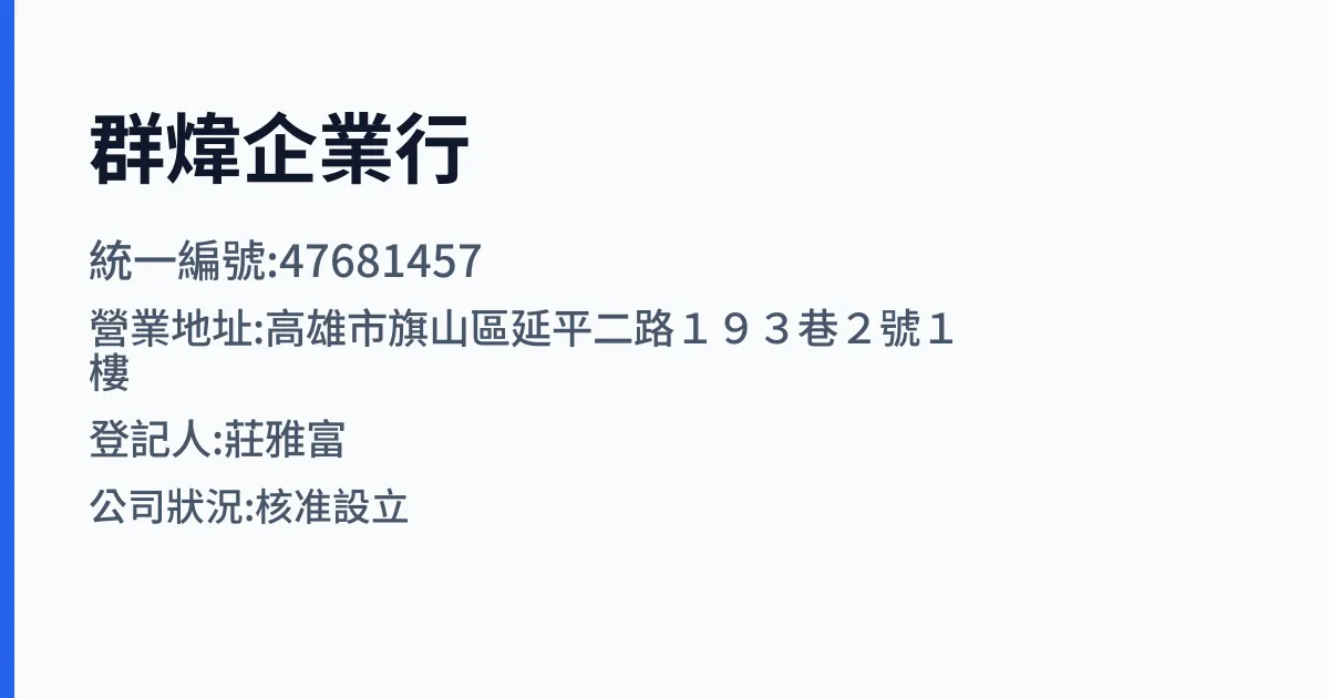 群煒企業行 - 統編 47681457(高雄市) 公司登記資料與營業項目詳細圖表
