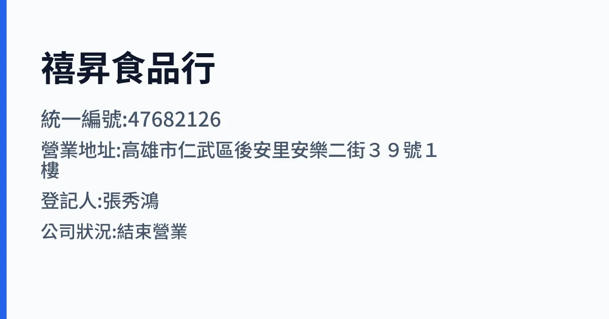 禧昇食品行 - 統編 47682126(高雄市) 公司登記資料與營業項目詳細圖表