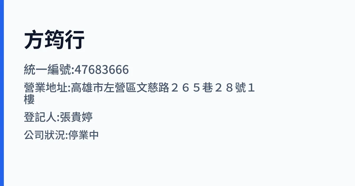 方筠行 - 統編 47683666(高雄市) 公司登記資料與營業項目詳細圖表