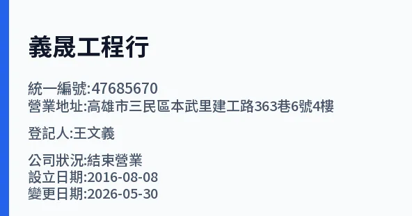 義晟工程行的照片-統編 47685670(高雄市) 公司登記資料與營業項目詳細圖表