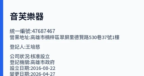 音芙樂器的照片-統編 47687467(高雄市) 公司登記資料與營業項目詳細圖表