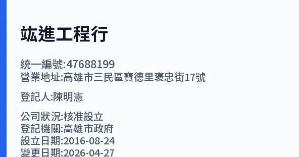 竑進工程行的照片-統編 47688199(高雄市) 公司登記資料與營業項目詳細圖表