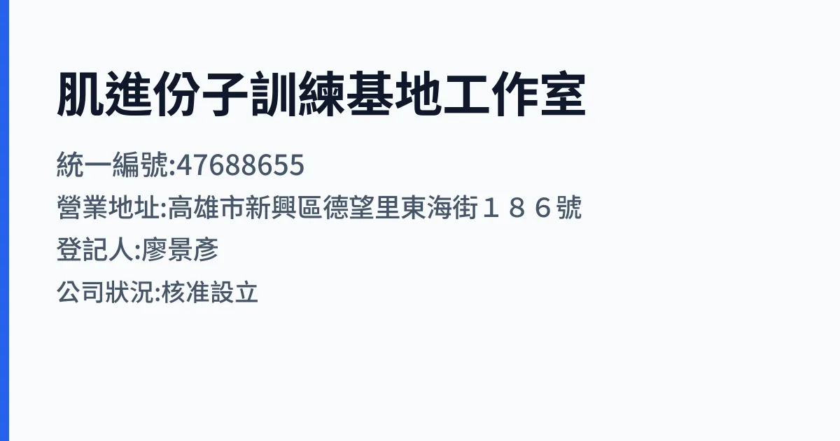 肌進份子訓練基地工作室 - 統編 47688655(高雄市) 公司登記資料與營業項目詳細圖表