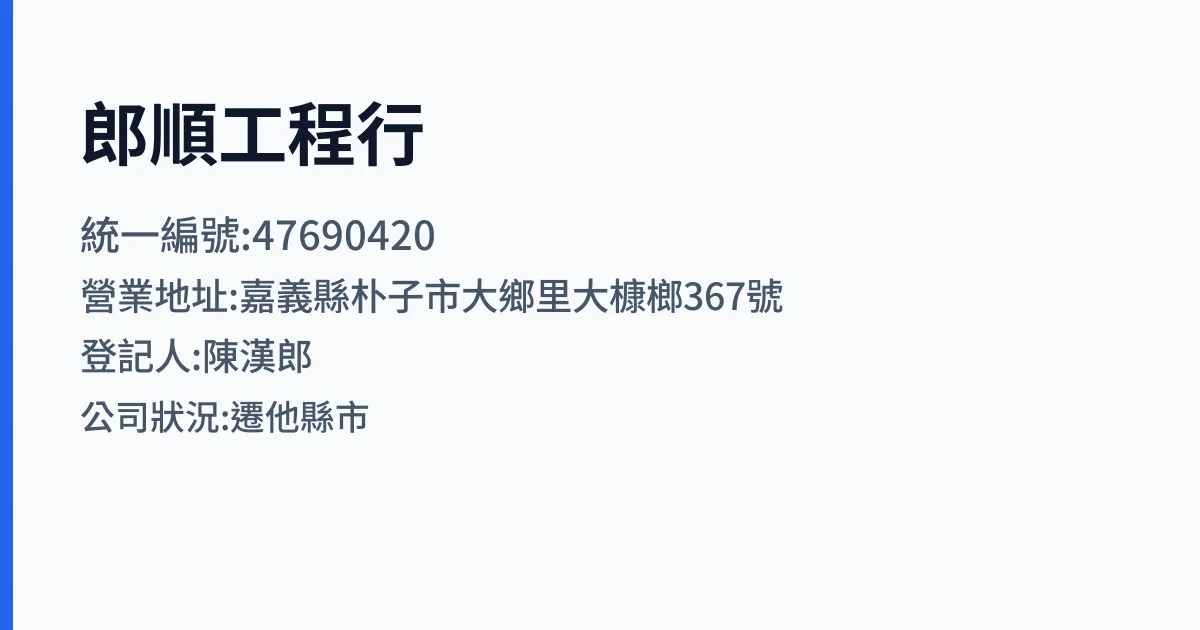 郎順工程行 - 統編 47690420(高雄市) 公司登記資料與營業項目詳細圖表